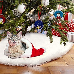 Christmas Tree Skirt, White Plush Faux Fur Xmas Tree Skirt,Holiday Party Christmas Decorations, 48 inch
