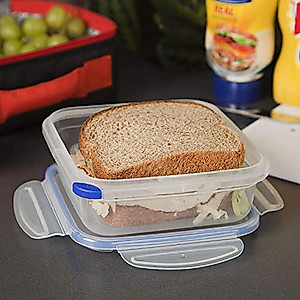 Sterilite Ultra-Seal 4 Cup Square, Airtight Food Storage Container, Latching Lid, Microwave and Dishwasher Safe, Clear With Blue Gasket, 1-Pack