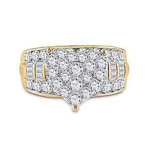 10kt Yellow Gold Round Diamond Heart Bridal Wedding Engagement Ring 2 Cttw