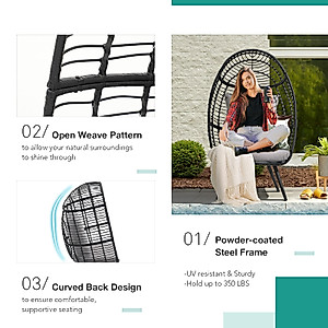 Patiorama Wicker Egg Chair Outdoor Indoor, Rattan Lounge Chair for Outside w/Legs Cushion, Basket Wicker Chair for Bedroom Living Room Front Porch Backyard Garden 350 lbs Capacity (Grey)