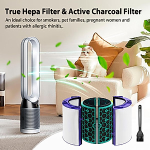 Filter Replacement for Dyson HP04 TP04 DP04 TP05 DP05, Air Purifier Filter with HEPA Filter & Activated Carbon Filter Compatible with Dyson Sealed Two Stage 360° Pure Cool Fan Filter (Attached Brush)