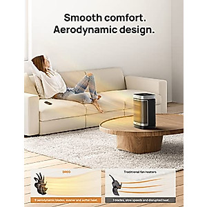 Dreo Space Heaters for Indoor Use, Atom One Portable Heater with 70°Oscillation, 1500W PTC Electric Heater with Thermostat, Fast Safety Heat, Remote, 1-12h Timer, Upgraded Small Heater for Office Home