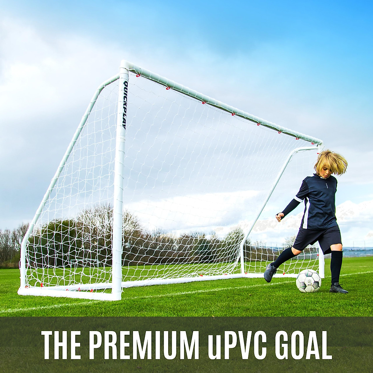 QuickPlay Q-Fold Match Soccer Goal – 30-Second Folding Design for Easy Setup | Portable Soccer Net Goal for Backyard | Weatherproof Soccer Goal Post for Adults & Kids – [Single Goal]