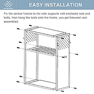 WILLOW WEAVE Firewood Rack Log Holder Wood Storage Rack 2 Layers Space-Saving Design with 4 Pieces Basic Heavy Duty Tools Easy to Put Together Great Use for Indoor Fireplace and Outdoor Firepit