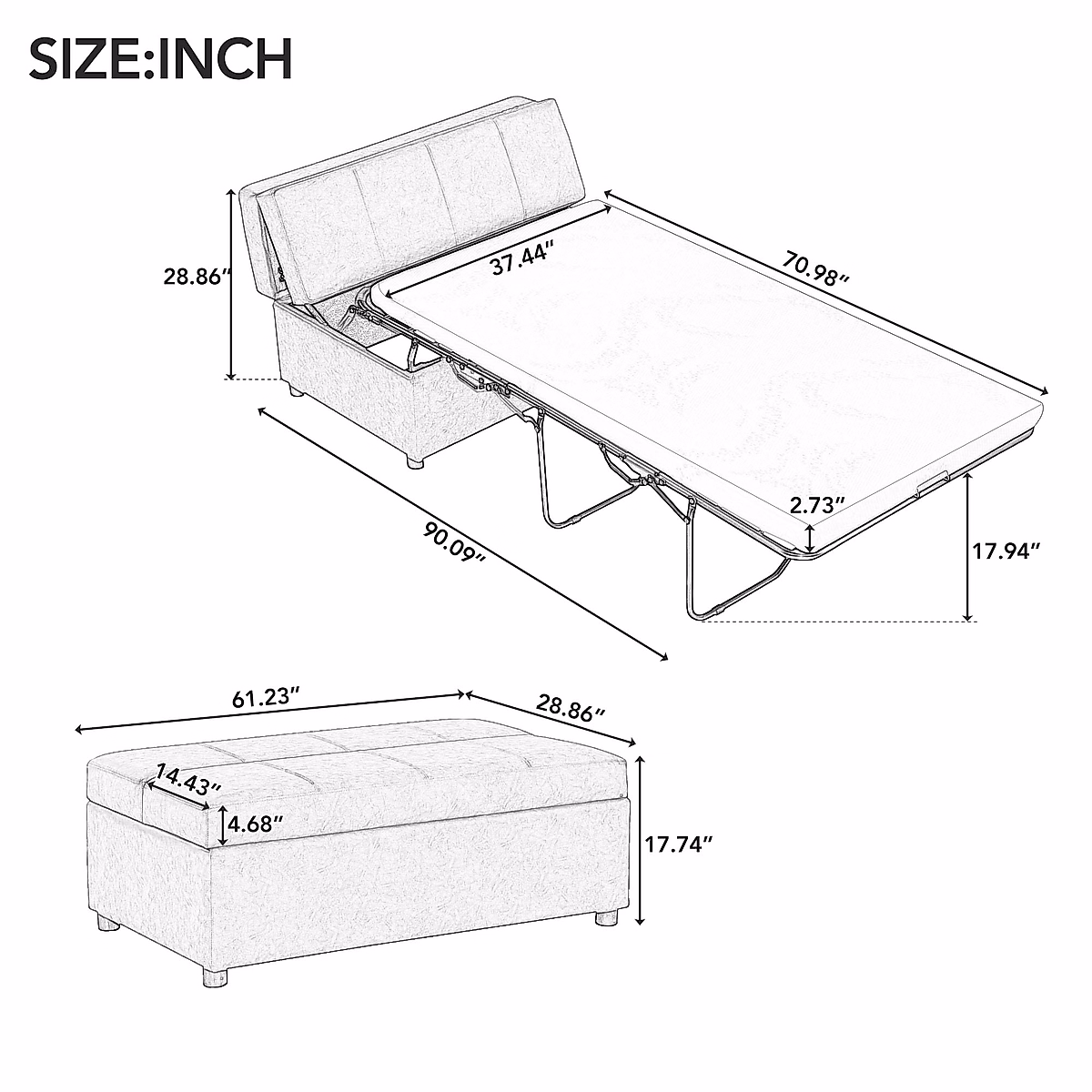 Folding Ottoman Sleeper Bed with Mattress, Classical Style Convertible Guest Bed with Wood Legs and PU Fabric, Convertible Chair into Sofa Bed, Pull Out Ottoman Sleeper Bed Lounge Bed (Brown, 9)