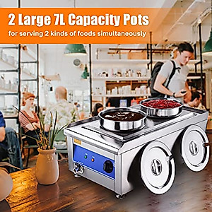 WeChef Commercial Stainless Steel Food Warmer Dual 7L Round Pot Countertop Steam Bain Marie Table Soup Restaurant Buffet