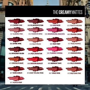 Maybelline Color Sensational Lipstick, Lip Makeup, Matte Finish, Hydrating Lipstick, Nude, Pink, Red, Plum Lip Color, Divine Wine, 1 Count