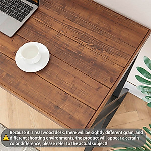 FurniChoi Real Wood Computer Desk, Modern Natural Wood Home Office Desk, Rustic Solid Wood Work Study Writing Desk, Farmhouse Workstation PC Gaming Executive Table for Bedroom, Brown, 47 inch