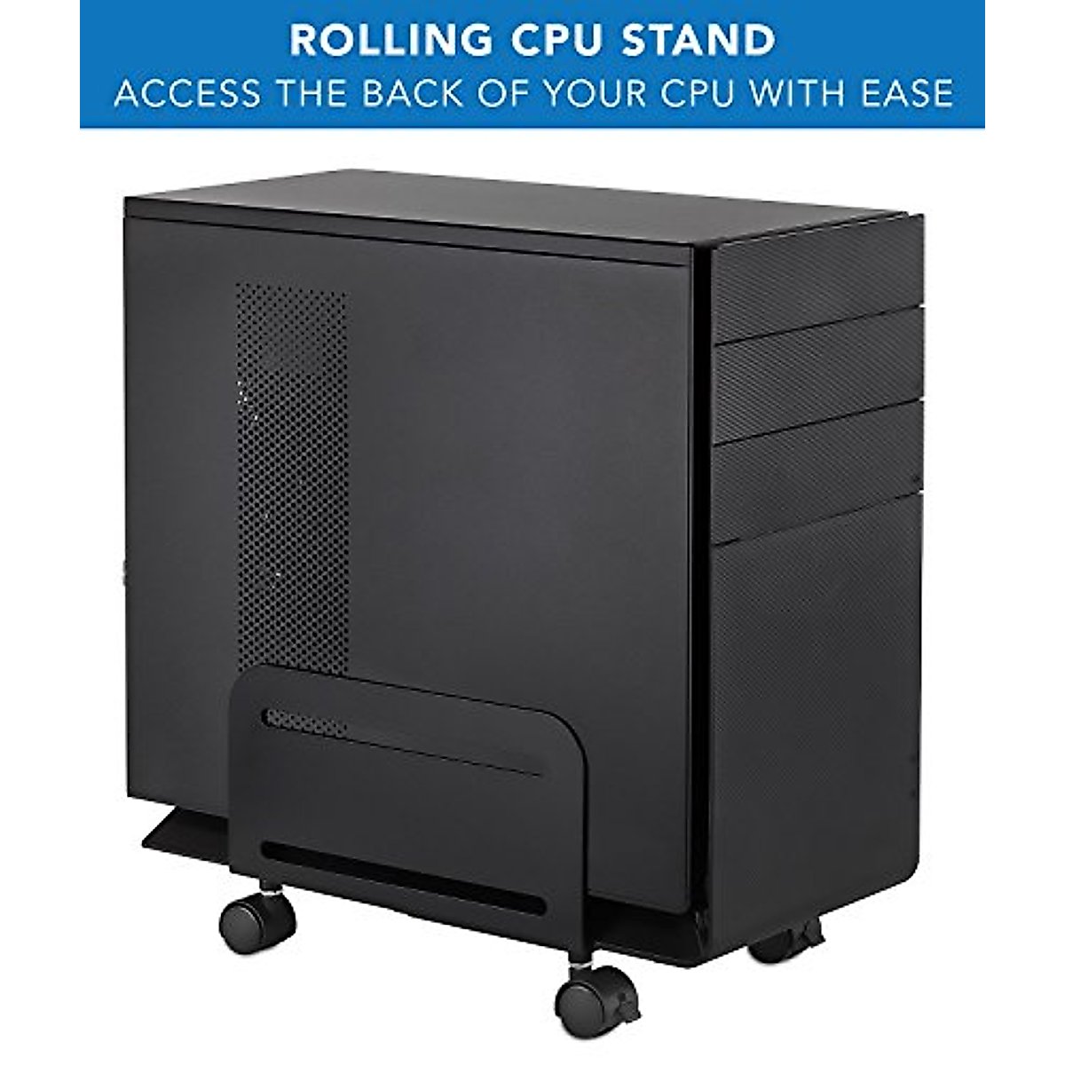 Mount-It! Rolling CPU Stand with Wheels, Heavy Duty Desktop Computer Tower Cart with Ventilation and Adjustable Width from 4.87 to 8.5 Inches, Steel