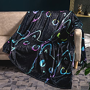 BailiPromise Flannel Throw Blanket Cute Cat All Season Super Soft Cozy Blanket for Bed or Couch Blanket Twin Size (59"x47"),Cartoon Animals Throws Print Throw Blanket 4 Size for Kids Girls Boys