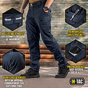 Aggressor Flex - Tactical Pants - Men Cotton Cargo Pockets (Navy Blue, W32 / L36)