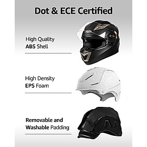 YEMA Motorcycle Full Face Helmet DOT Approved Helmet YM-829 Motorbike Moped Street Bike Racing Casco Moto Helmet with Sun Visor for Adult,Youth Men and Women - Matte Black,M