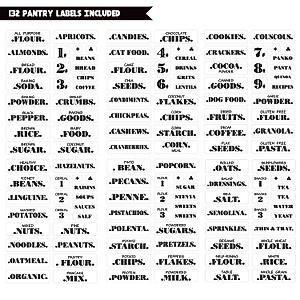 132 Clear Pantry Labels Sticker, Farmhouse Bold Cute Preprinted Pantry Names Stickers, Various Sizes Water Resistant Food Labels for Jars Canisters, Kitchen Organization and Storage W/extra "+"、"&"