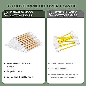 Bamboo Cotton Swabs - 500 Count - FSC Certified and PETA Approved, Eco Friendly Double Tips, Plastic Free Ear Sticks, All Natural 100% Biodegradable Organic Cotton buds by Isshah