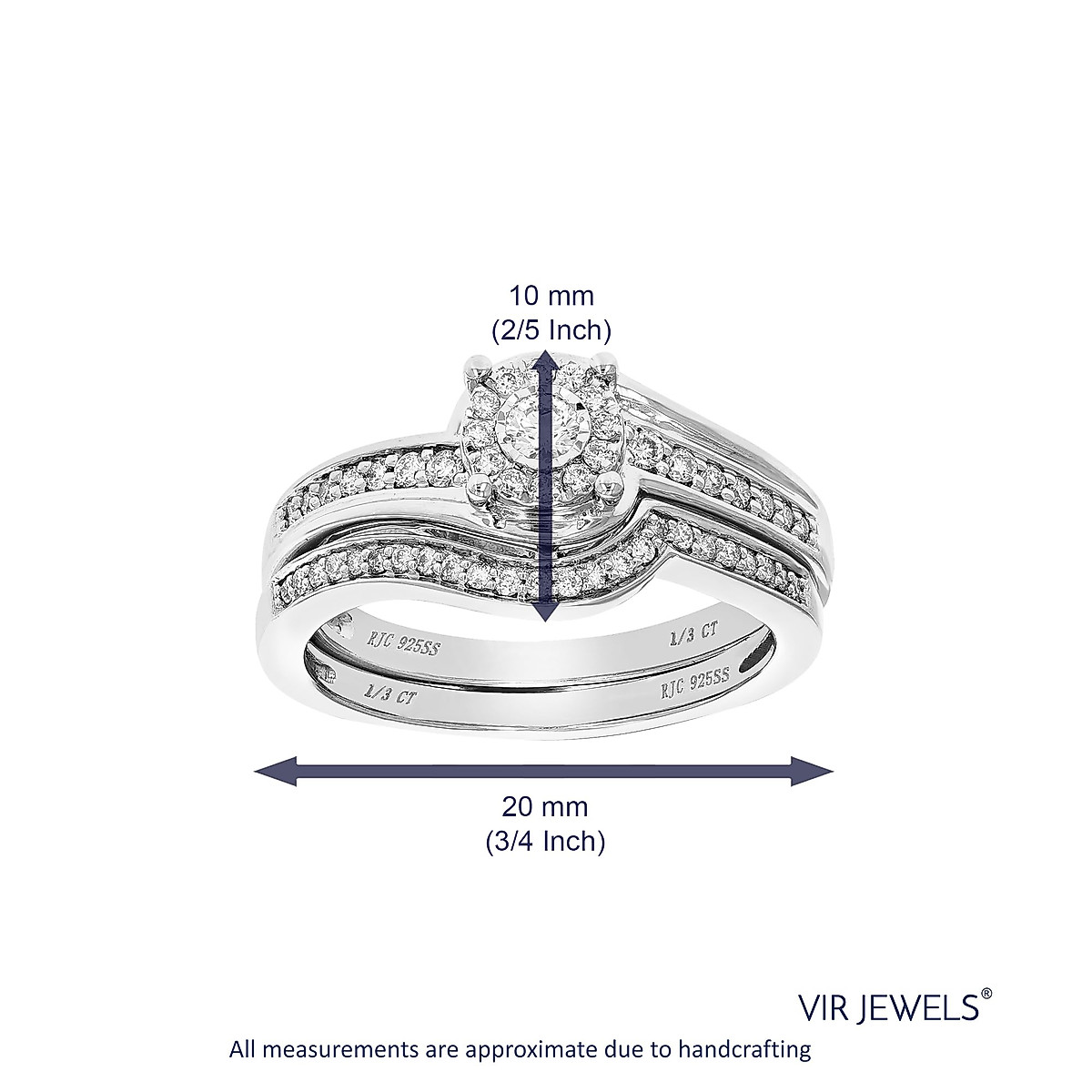 Vir Jewels 1/3 cttw Lab Grown Diamond Wedding Engagement Bridal Set Round for Women in .925 Sterling Silver Prong Set Size 6