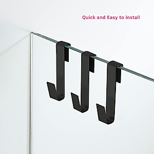 MOKIUER Towel Hook, Over Glass Door Hook for Bathroom, Suit for Frameless Glass Shower Door 0.39" (10 mm) Stainless Steel Matte Black, 3 Pack