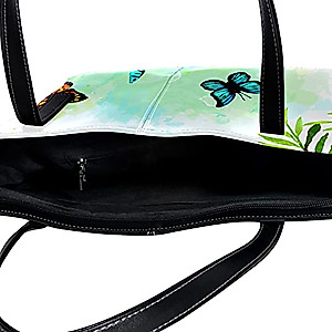 DEYYA Women's Leather Purse and Handbag, Large Capacity Top Handle Satchel Purses Shoulder Bag Butterflies Green