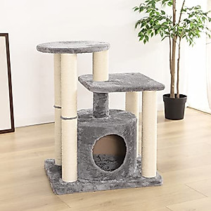 Amazon Basics Small Cat Tree Tower With Condo And Scratching Post - 26 x 19 x 31 Inches, Gray