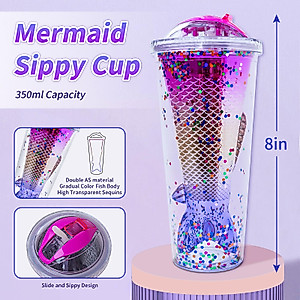 BEIMENWAI Mermaid Toys & Gift Set for Girls Ages 4-10+ - Includes Mermaid Stuffed Doll, Water Bottle, Bag, Jewelry Set, & Plush Toys