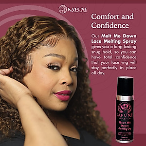 Kafune Amor Hair Melt Me Down Lace Melting Holding Spray - Glueless Wig Install, 1-5 Day Hold, Safe for HD/Swiss Lace Wig, No Flake/Residue, Quick Dry, Ideal for Daily Wearers Substitute for lace glue