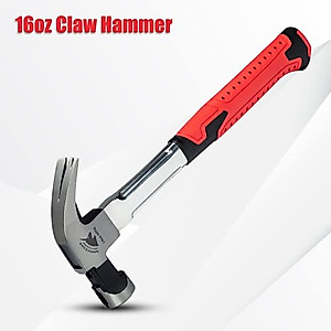 Monoceros 16 OZ Claw Hammer with 69 pcs Picture Hanging Kit, Heavy Duty All Purpose Hammer,Non-slip Handle, Magnetic Head, Suitable for professional and domestic work