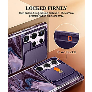 GVIEWIN Compatible with Samsung Galaxy S23 Ultra Case with Slide Camera Cover, [Military Grade Drop Protection] Slim Marble Shockproof Protective Phone Case Fit S23 Ultra 5G 6.8" (Quicksand/Purple)