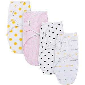Swaddle Blanket, Adjustable Infant Baby Swaddling Wrap Set of 4, Baby Swaddling Wrap Receiving Blankets for Boys and Girls Made in Soft Cotton