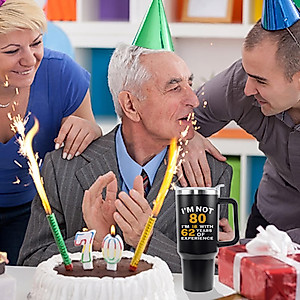 Qeenking 80th Birthday Gifts for Him Her - Birthday Tumbler for Women Men Dad Mom - 40 OZ Stainless Steel Cup Travel Mug Water Bottle with Handle and Straw - The Best Birthday Gift Ideas