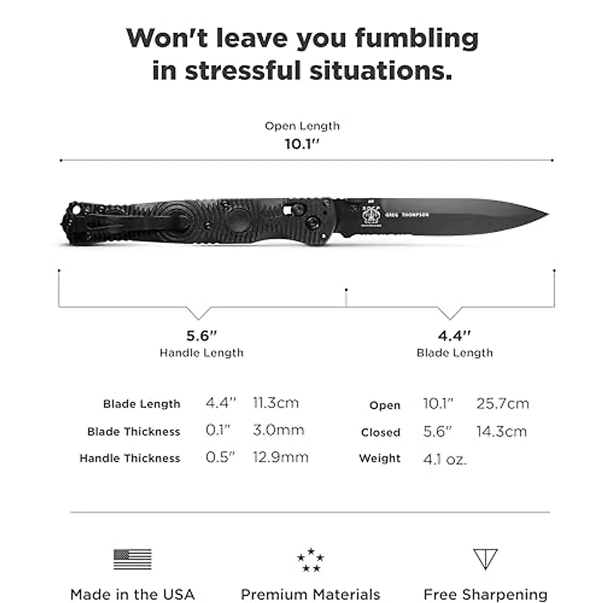 Benchmade - SOCP 391SBK Tactical Knife with Graphite Black CF Elite Handle (391SBK)