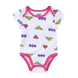 WARNER BROS DC Comics Girls Short Sleeve Bodysuit 5 Pack for Newborn and Infant