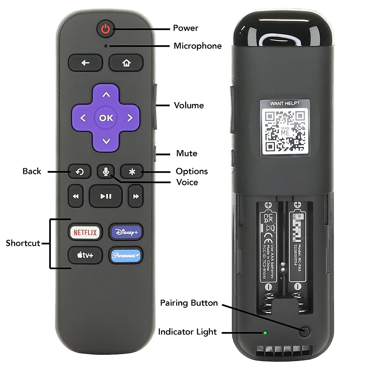 OEM Replacement RC-AL2 for Roku Stick Remote Control RCAL2 Roku Remote - RF with VOICE - Works with Roku Streaming Stick Remote HDMI Version for Roku Streaming Stick (HDMI Version)