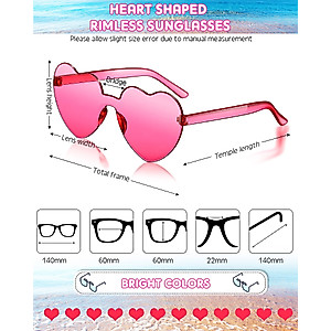 Photect 12 Pair Graduation Gift Heart Shaped Sunglasses Rimless Candy Color Glasses for Women Men Summer Party Favor(Rose Color)