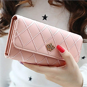 Xeminor Wallet Women's 3 Fold Wallet Ladies Long Wallet Ladies Gift Large Capacity Ladies Wallet Multi-function PU Leather Wallet 1Pcs Pink