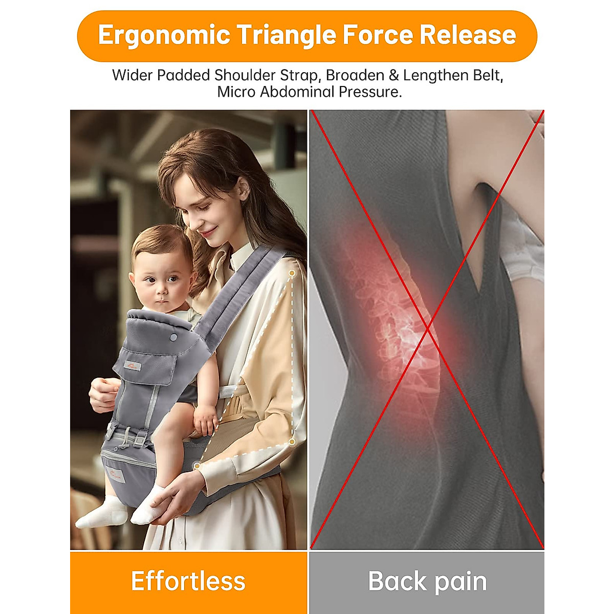 Baby Carrier with Hip Seat, Mumgaroo Baby Carrier Newborn to Toddler All Seasons & All Position Hip Baby Carrier with Hood & Extra Safety Belt, Baby Holder Carrier for Breastfeeding, Infant & Toddler