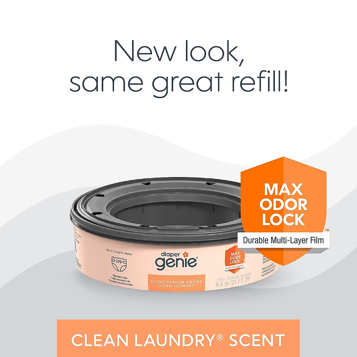 Diaper Genie Bags Refills 270 (Pack of 3) Clean Laundry Scent | Diaper Pail Refills with Max Odor Lock | Holds up to 810 Newborn Diapers