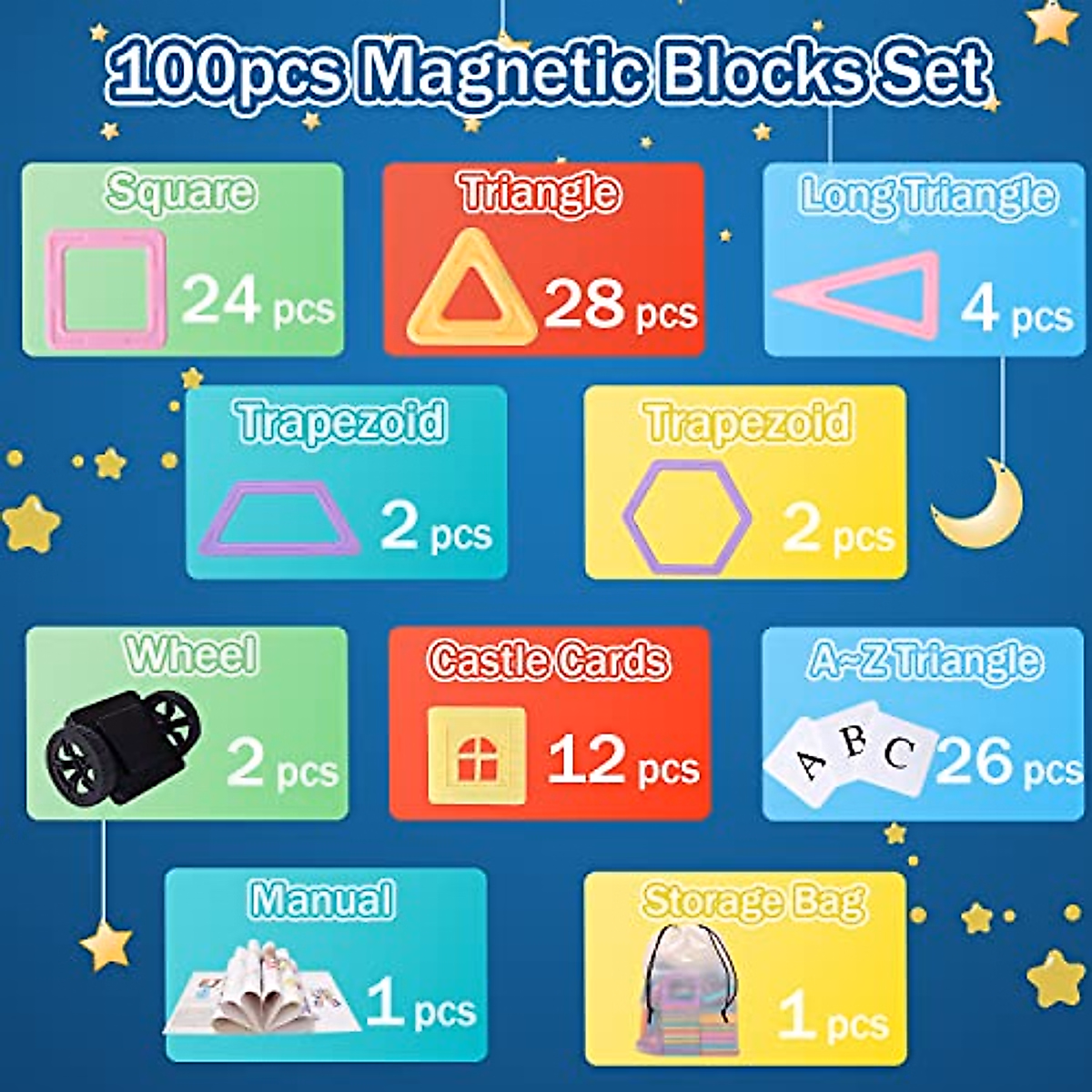 Rurvale 100Pcs Magnetic Blocks, Magnet Toys for 3 4 5 6 7 8 Year Old Boys Girls, Magnetic Tiles, Learning Educational STEM Toys for Toddlers 3-5, 4-8, Building Blocks for Kids Ages 3+ Birthday Gifts