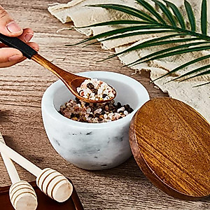 MarcZero Large Salt Box Spice Seasonings Keeper Pepper Container,Marble Base with Wooden Cover,Salt Cellar Big Capacity Elegant Design (White)
