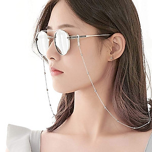 Jurxy 3PCS Eyeglass Chain Sunglass Strap Holder Reading Glass Cords Lanyard Beaded Necklace Chain Eyewear Retainer Chain Metal Beaded Eyeglasses Long Necklace Fashion Accessories