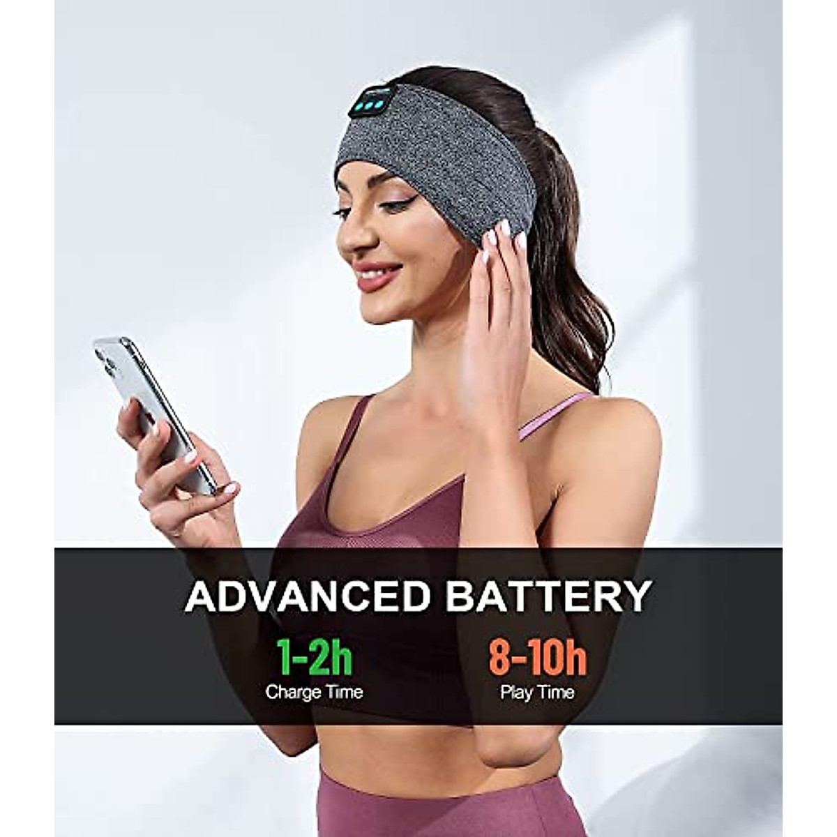 ASMRBAND Sleep Headphones Wireless Sports Headband, Headband Headphones 10Hrs Bluetooth Headband with Soft Cozy Earbuds Comfortable Sleeping Headphones for Side Sleepers, Cool Tech Gadgets Unique Gift