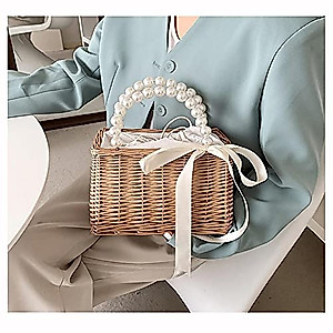 CHUWUJU Fashion Straw Bags for Women Beach Rattan Woven Tote Handbags Ladies Summer Top-Handle Bags Hobo Purse with Pearl Ornaments
