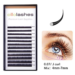 Bottom Lash Extension J Curl 0.07mm Mix4-7mm 4mm 5mm 6mm 7mm Black Color Bottom Lash Extensions (Mix4-7mm 0.07 J Curl)
