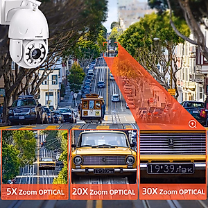 Funxwe 5MP 30X Optical Zoom WiFi Security PTZ Camera ​Wireless Wired CCTV Surveillance with Onvif Two Way Audio, Motion Detection Auto Tracking, Color Night Vision 330ft