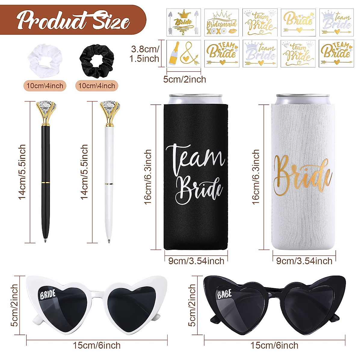 Silkfly 45 Pcs Bachelorette Party Gifts Bachelorette Fanny Pack Sunglasses Team Bride Cups Diamond Pens Scrunchies Tattoos Decoration for Bridesmaid Gifts Bridal Shower Supplies, Set of 7