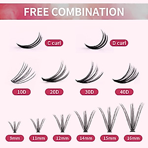 FADVAN Individual Cluster Lashes Glue 5ml and 240Pcs DIY Eyelash Extension 30D+40D D Curl Mixed 9-16mm Bundle