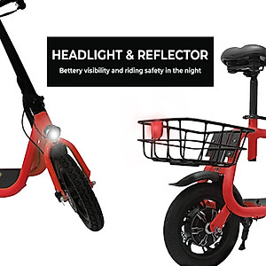 Phantomgogo Commuter R1 - Electric Scooter for Adults - Foldable Scooter with Seat & Carry Basket - 450W Brushless Motor 36V - 15MPH 265lbs Max Load E Mopeds for Adults (Red)