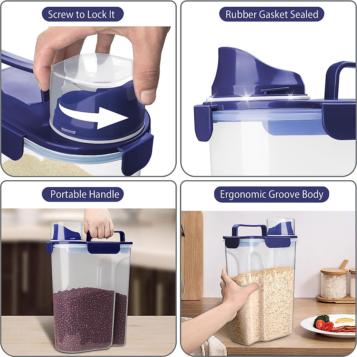 Komzon Rice Storage Container 10lb, Airtight Dry Food Cereal Containers Storage, BPA Free Rice dispenser with Pouring Spout Portable Handle for Flour Pasta Grain and Baking Pet Dog Cat Food Container