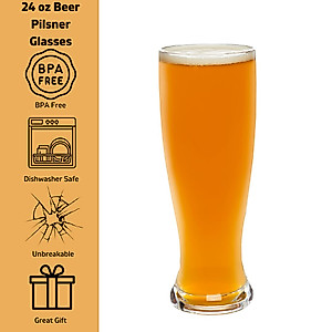D'Eco Unbreakable 24 oz Pilsner Beer Glasses (Set of 4) - Reusable Shatterproof Classic Pub Beer & Cocktail Glasses - Perfect Indoor Outdoor Drinking Cups for Parties - Large Beer Pint Glasses Set