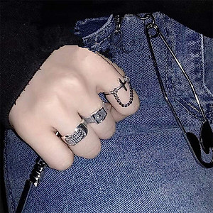 Aimimier Gothic Vintage Ring Set Half Open Cross Chain Belt Finger Ring Punk Stackable Knuckle Ring for Women or Men