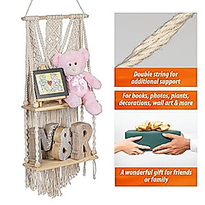INOVA TYMES Macrame Wall Hanging Shelf 2 Tier - Boho Bedroom Decor | Macrame Wall Decor | Boho Shelf Decor, Hanging Shelves for Wall, Woven Rope Floating Wood Shelves & Storage for Small Plants Books