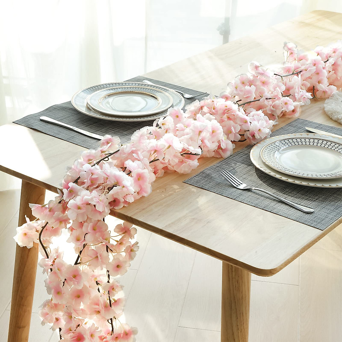 CEWOR 4pcs Artificial Cherry Blossom Flower Vines Artificial Flowers Outdoor Hanging Silk Flowers Garland for Wedding Party Home Bedroom Decor Japanese Kawaii Cute